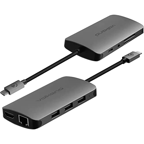 Volkano X 8-In-1 USB-C Hub Multiport Adapter, Docking Station w/ 4K UHD HDMI Output | 3.5mm Aux Port | SD/Micro SD Card Reader | 3 x USB 3.0 Ports | PD Port | Gigabit Ethernet Port - Core Multi Series