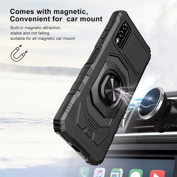 spycase Case Compatible for T-Mobile REVVL V Case w/Tempered Glass Screen Protector [Military Grade] Ring Car Mount Kickstand Shockproof Hard Phone Case - Black