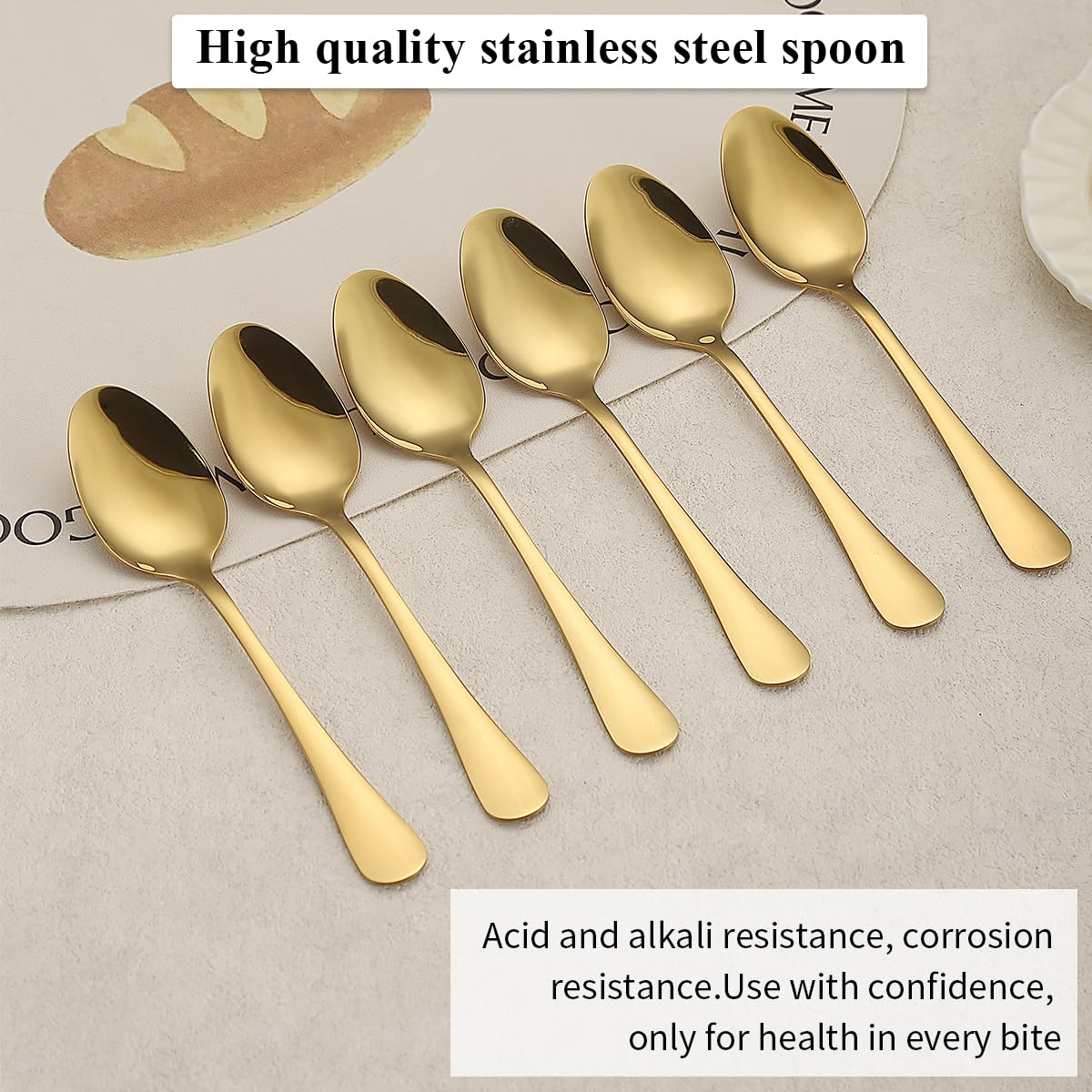 ReaNea Gold Dinner Spoons 12 Pieces, Stainless Steel Titanium Gold Plating Table Spoon, Soup Spoons, Use for Home, Restaurant, Wedding, Parties, Events, Christmax