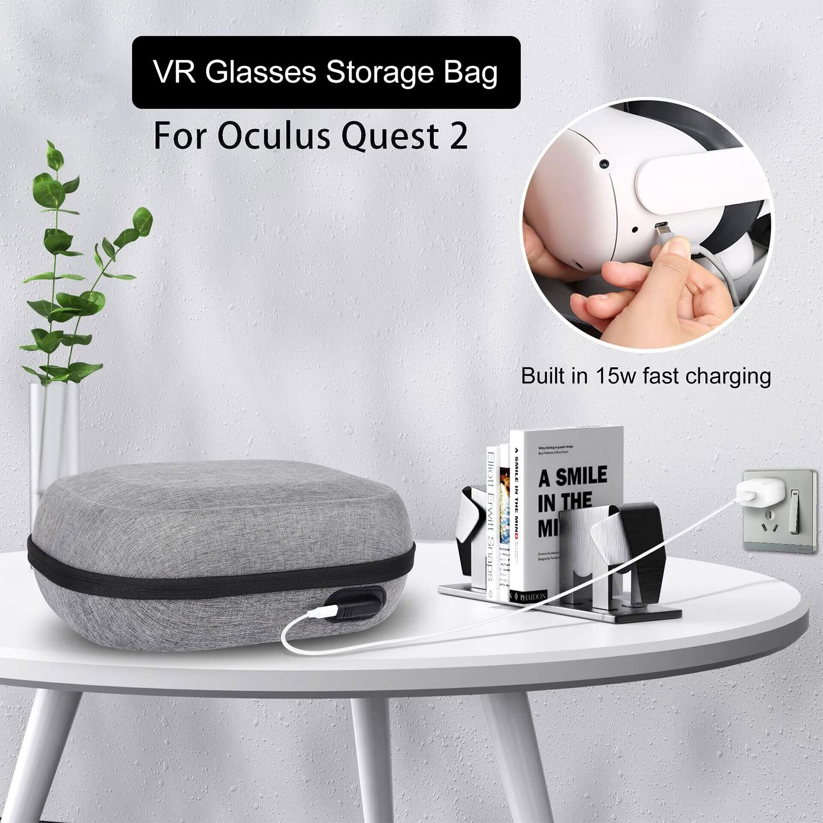 okcsc Carrying Case for Oculus Quest 2,Oragnizer for VR Headset and Controller Built in Charging Port for Meta Headset Hard Material to Protection Convenient to Outside Travel and Storage