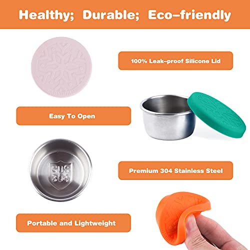 LALASTAR Salad Dressing Container, Stainless Steel Condiment Containers with Lids, Leakproof and Reusable Sauce Container, 3x1.6oz, Pink+Orange+Green