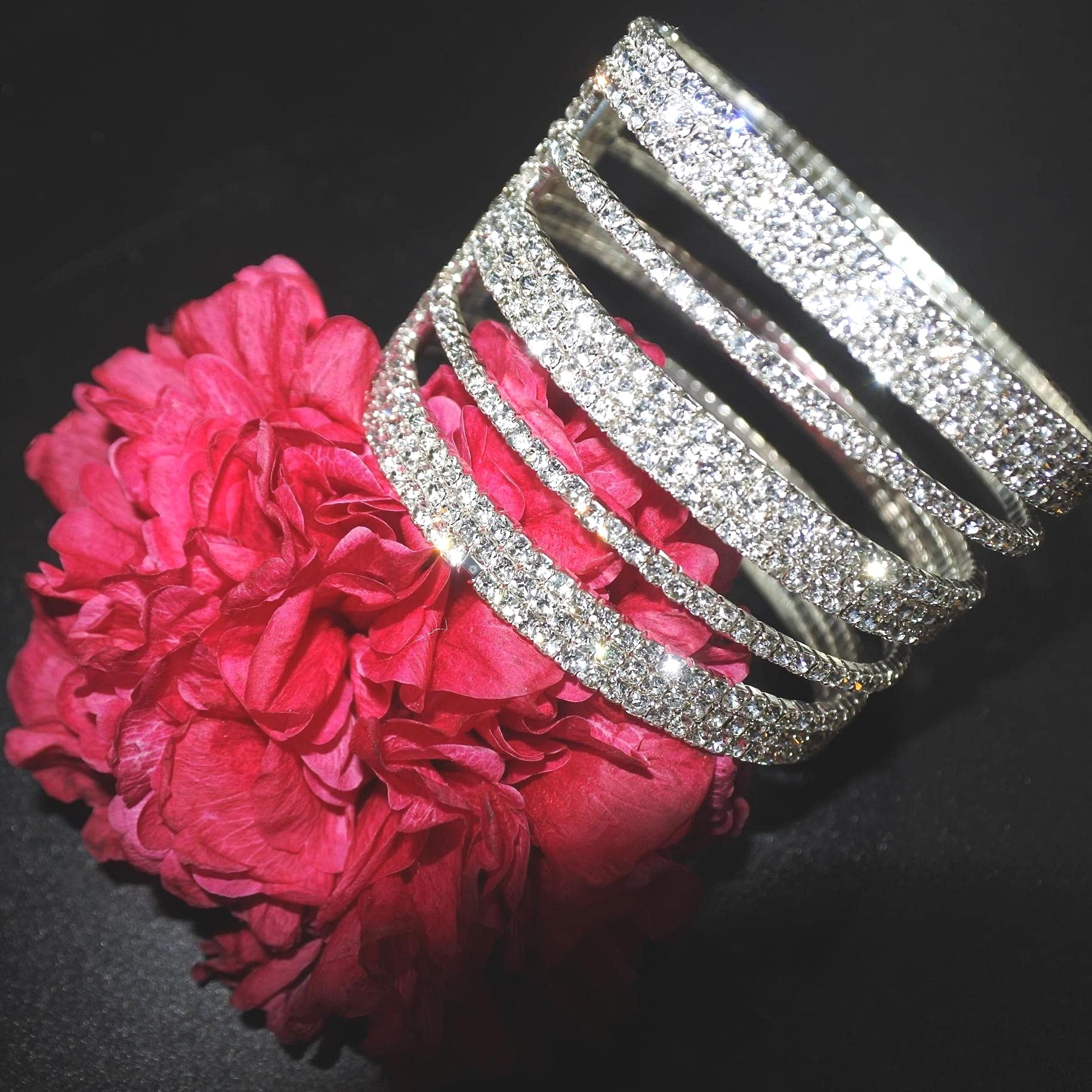 Jojomina Multilayer Sparkling Rhinestone Cuff Bracelet For Women 11 Layers for Women,Crystal Bangle Strand Wrap Bracelet for Party Prom Wedding
