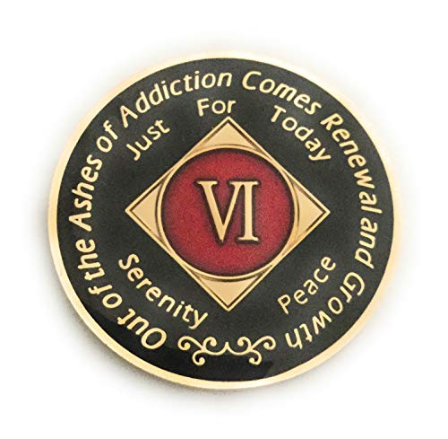 Recovery Line 6 Year NA Black and Red Tri Plate Medallion -Chip, Coin, Token