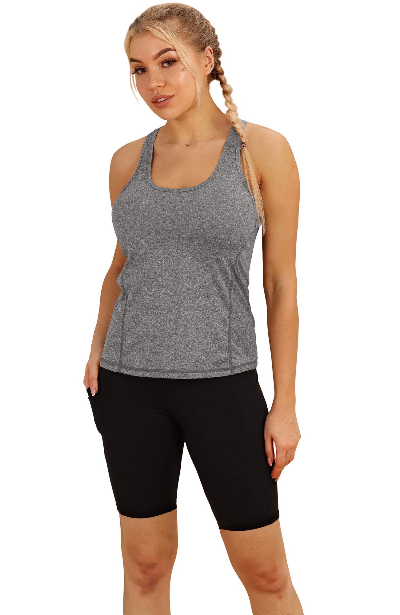 icyzone Workout Tank Tops for Women - Racerback Athletic Yoga Tops, Running Exercise Gym Shirts(Pack of 3) (Black/Gray/White, Small)