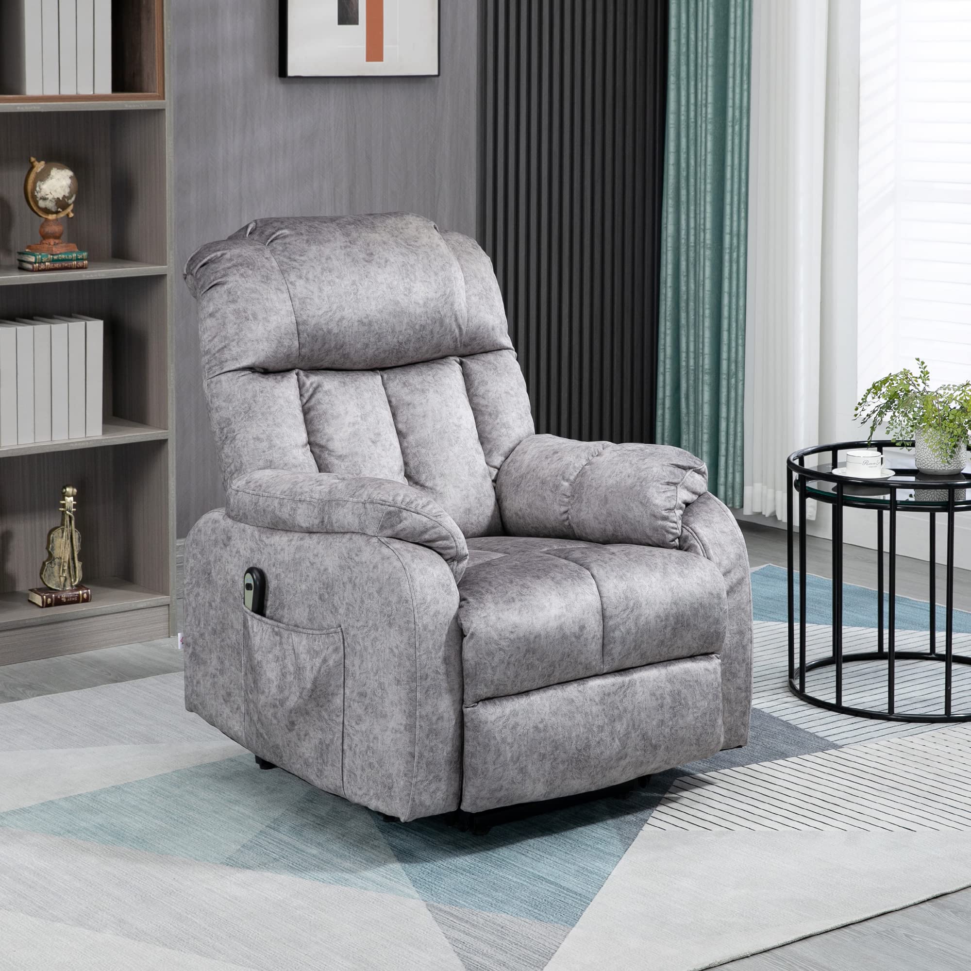 HOMCOM Power Lift Chair, Electric Recliner for The Elderly, Compact Living Room Chair with Side Pocket & Remote Control, Gray