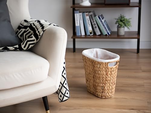 StorageWorks Wicker Waste Basket, Wicker Trash Basket with Built-in Handles, Handwoven Water Hyacinth Trash Can, Wicker Garbage Can for Bedroom, Bathroom, 1 Pack
