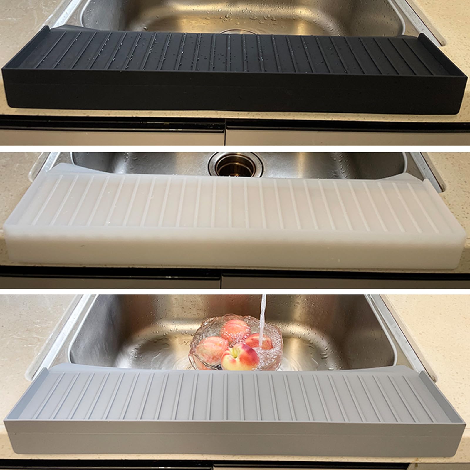 Silicone Sink Edge Protector & Splash Guards for Kitchen Sink Bathtub Sink, Upgrade 5° Multifunction Silicone Sink Protector Countertop Protectors - 20" x 4" Sink Protector (Black)