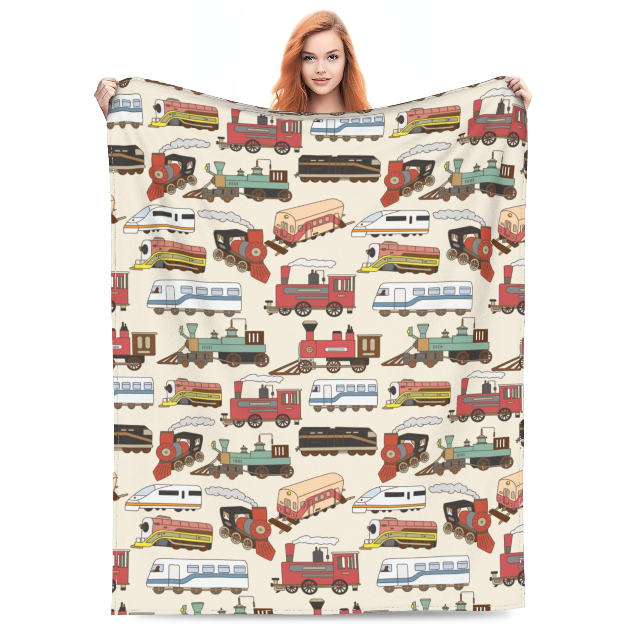 VODRM Cute Train Blanket Gifts for Kids Boys for Bed Living Room Bedding Couch Soft Lightweight Warm Cozy Funny Trains Car Throw Blankets Birthday Decor 50x60in All Seasons