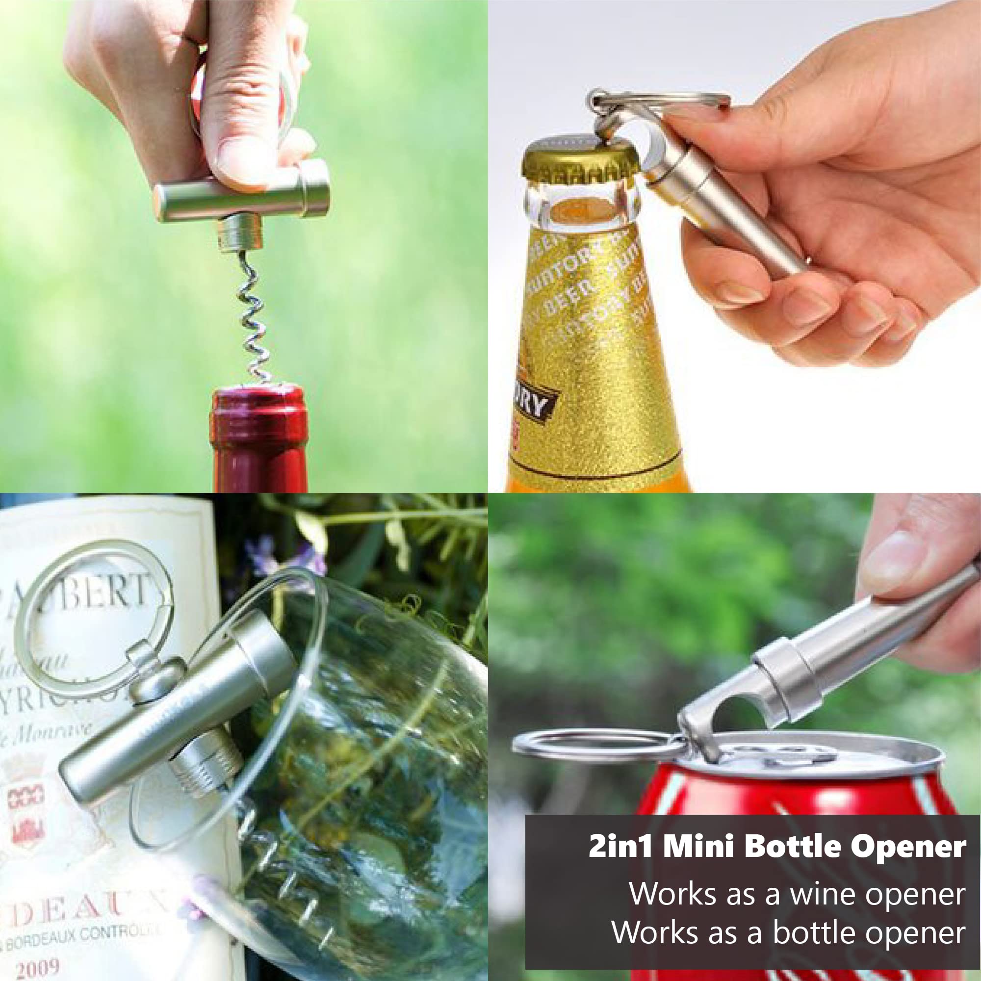 Munkees Mini Keychain Corkscrew Tool, Small Key Ring Wine Opener, Emergency Travel Cork Wine Opener, Portable Backpack Camping Kit, Wine Enthusiasts, Waiters, Bartenders, Bottle Opener Gift Set