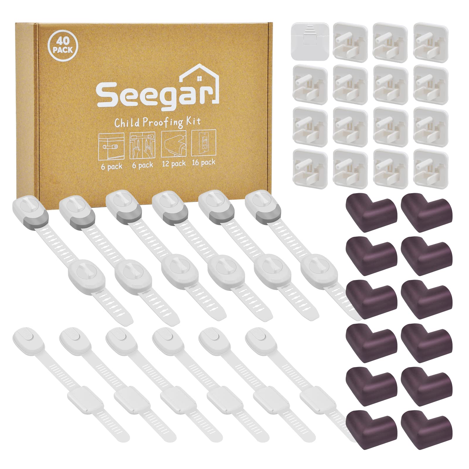 Seegar Baby Proofing Kit, 41 Packs Baby Safety Kit with Upgraded Cabinet Locks, Corner Guards and Outlet Covers-Babyproofing Your House