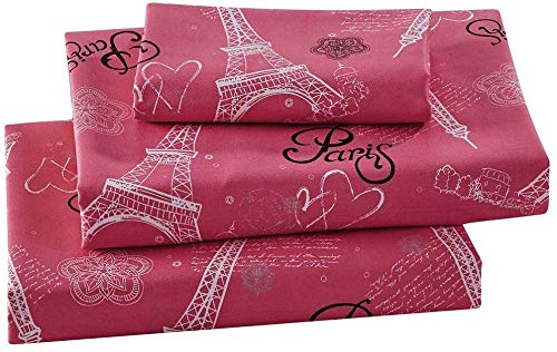 Home Collection Queen Size Comforter And Sheet Set Paris Eiffel Tower Hearts Flowers for Girls/Teens White Pink Black Pink/ White New