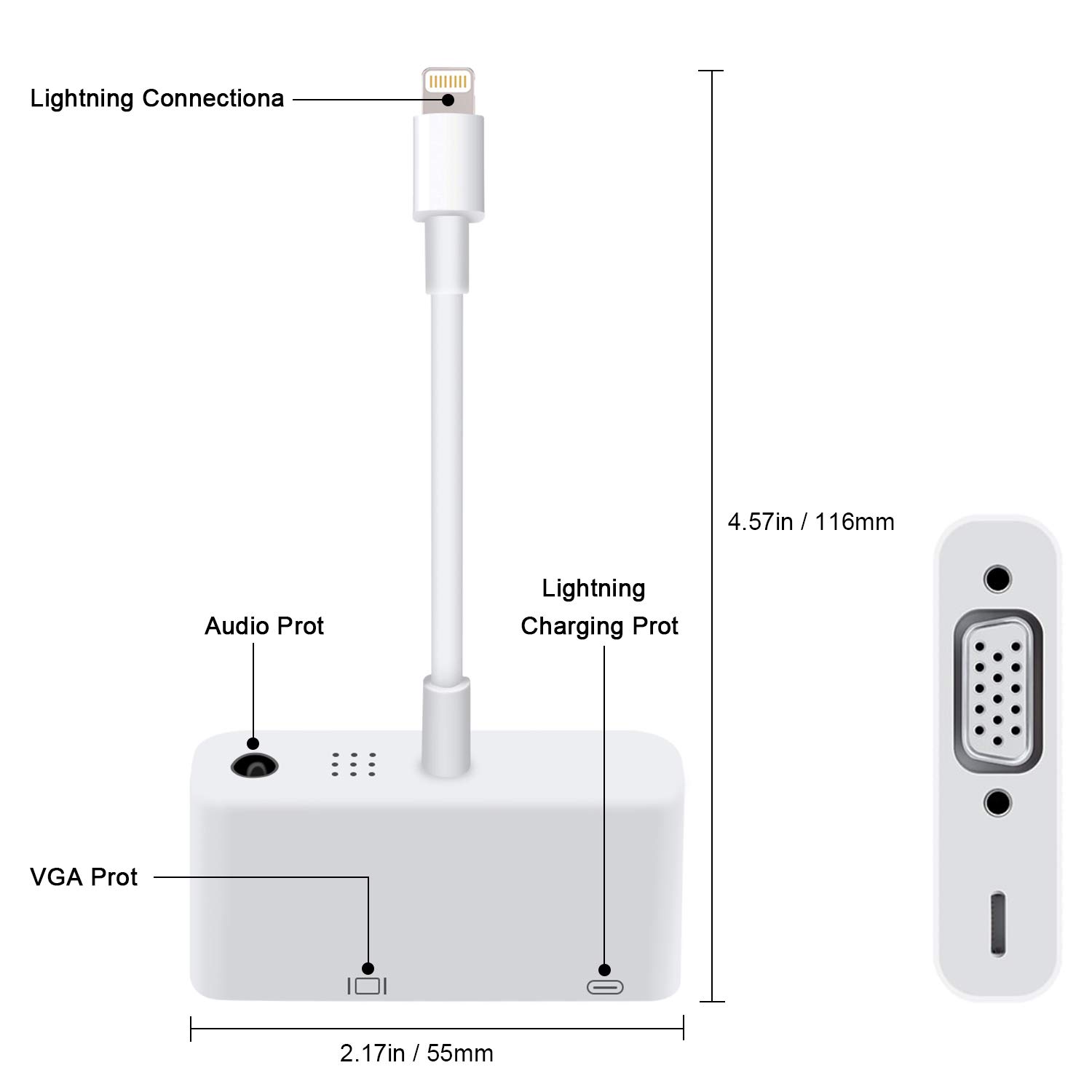 Lightning to VGA Adapter Lightning to Digital AV Adapter 1080P with Lightning Charging Port for Select iPhone, iPad and iPod Models and TV Monitor Projector