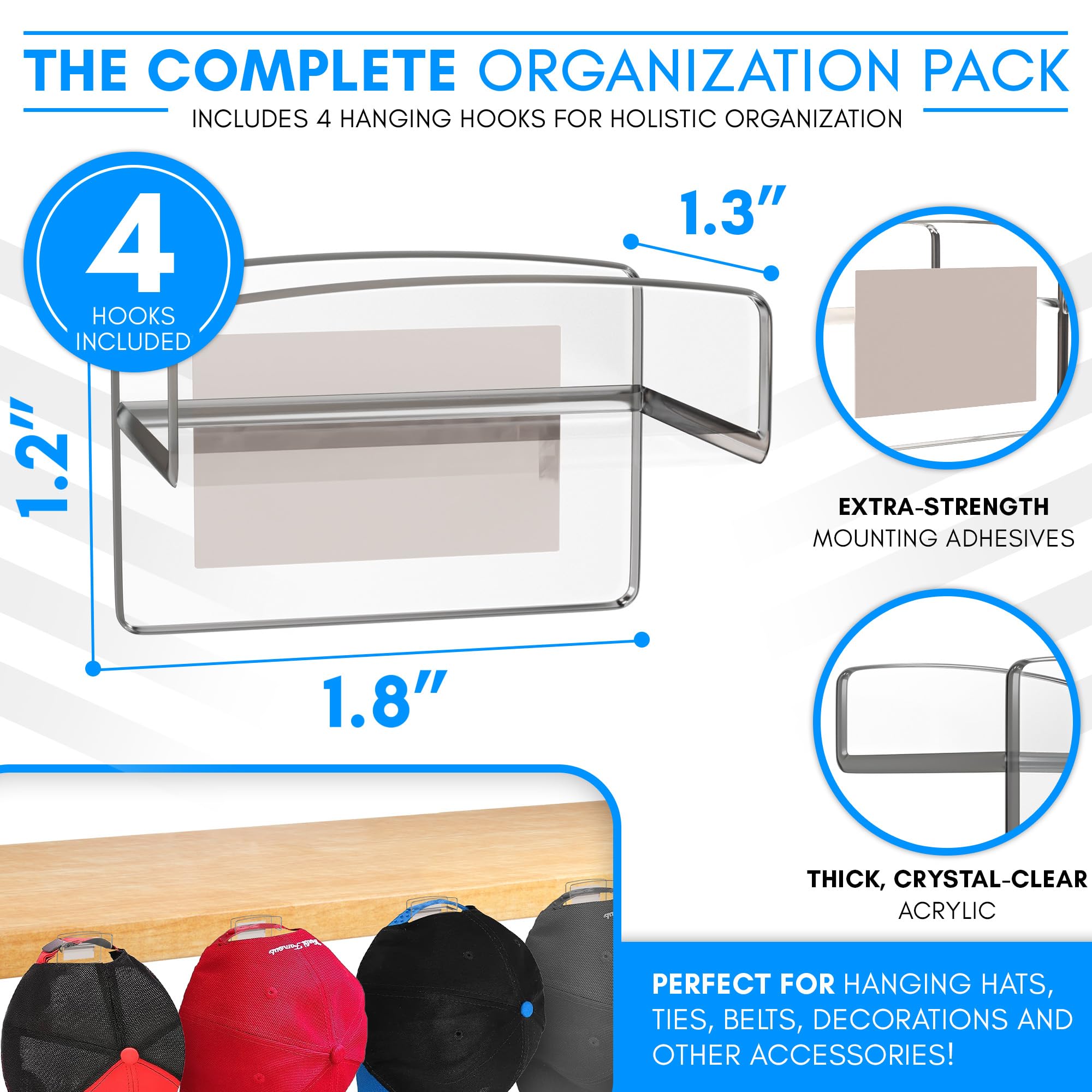 VooValley 4Pcs Clear Acrylic Shelf Dividers for Closets, Vertical Shelves - Sturdy Closet Shelf Organizer with 4 Hooks and Tape - Easy to Install Tall Shelf Separators for Bathroom, Pantry, and More