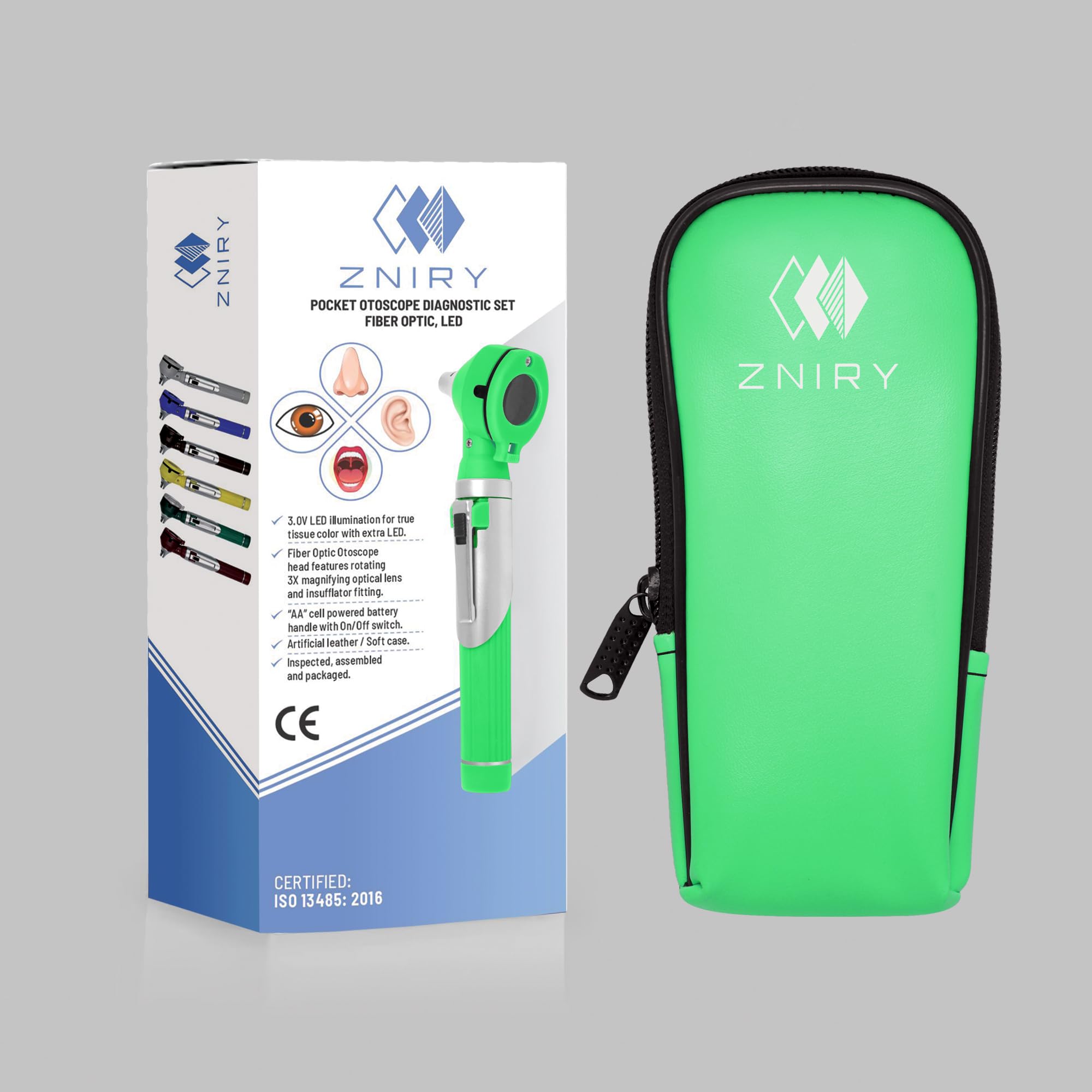 Zniry Mini Otoscope - Ear Scope with Light, Ear Infection Detector Mini Otoscope - Portable Ear Light and Exam Kit for Home Use - 3X Magnifying Fiber Optic Scope (Grey)