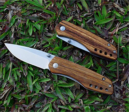 Pocket Knife with Belt Clip, Folding Tactical Knife for Camping Hunting Fishing, Safety Liner-Lock, 8cr13mov Stainless Steel Blade, Zebra Wood Handle, Fine Edge