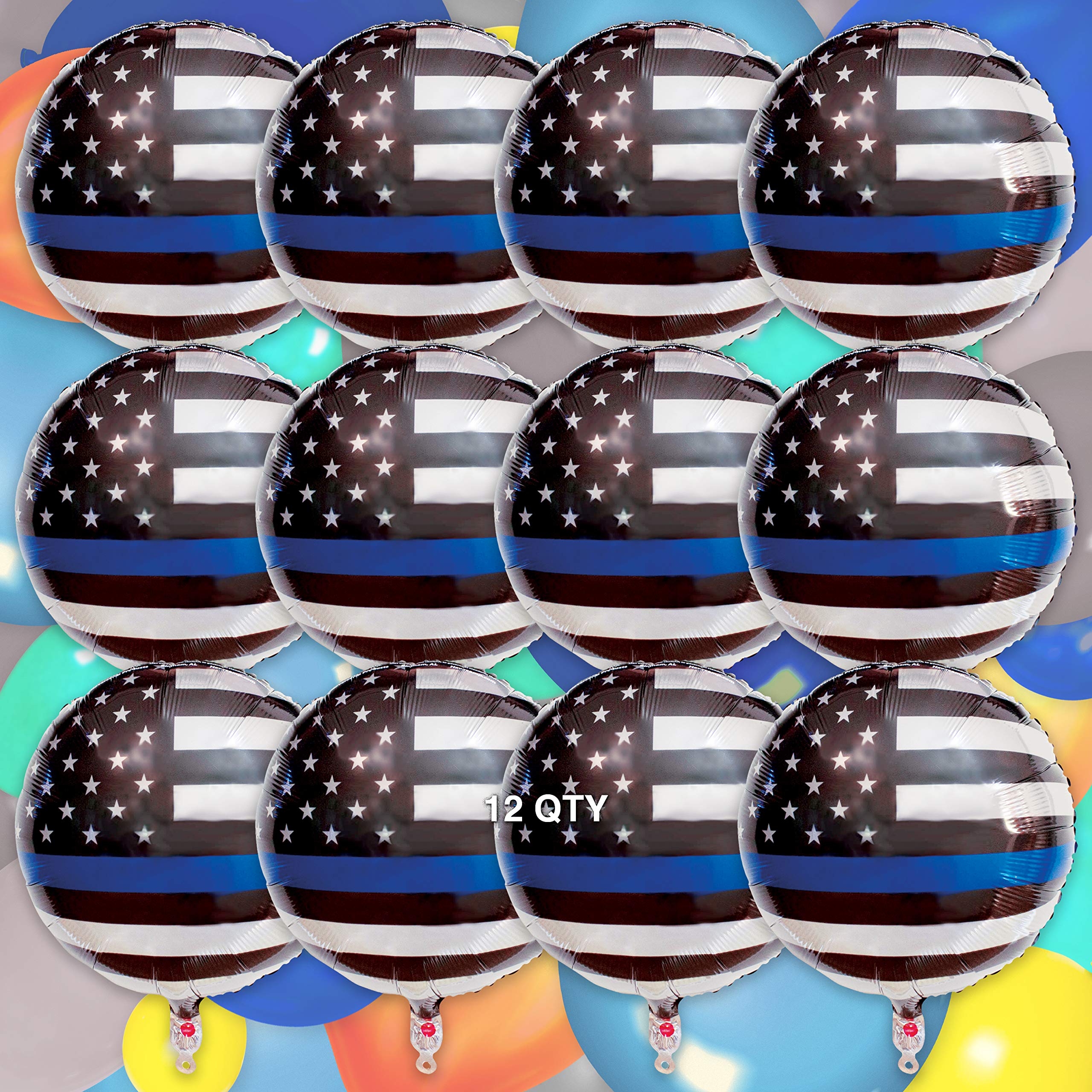 Havercamp’s Police-Thin Blue Line Pattern 18” Round Mylar Balloon (12Pcs)