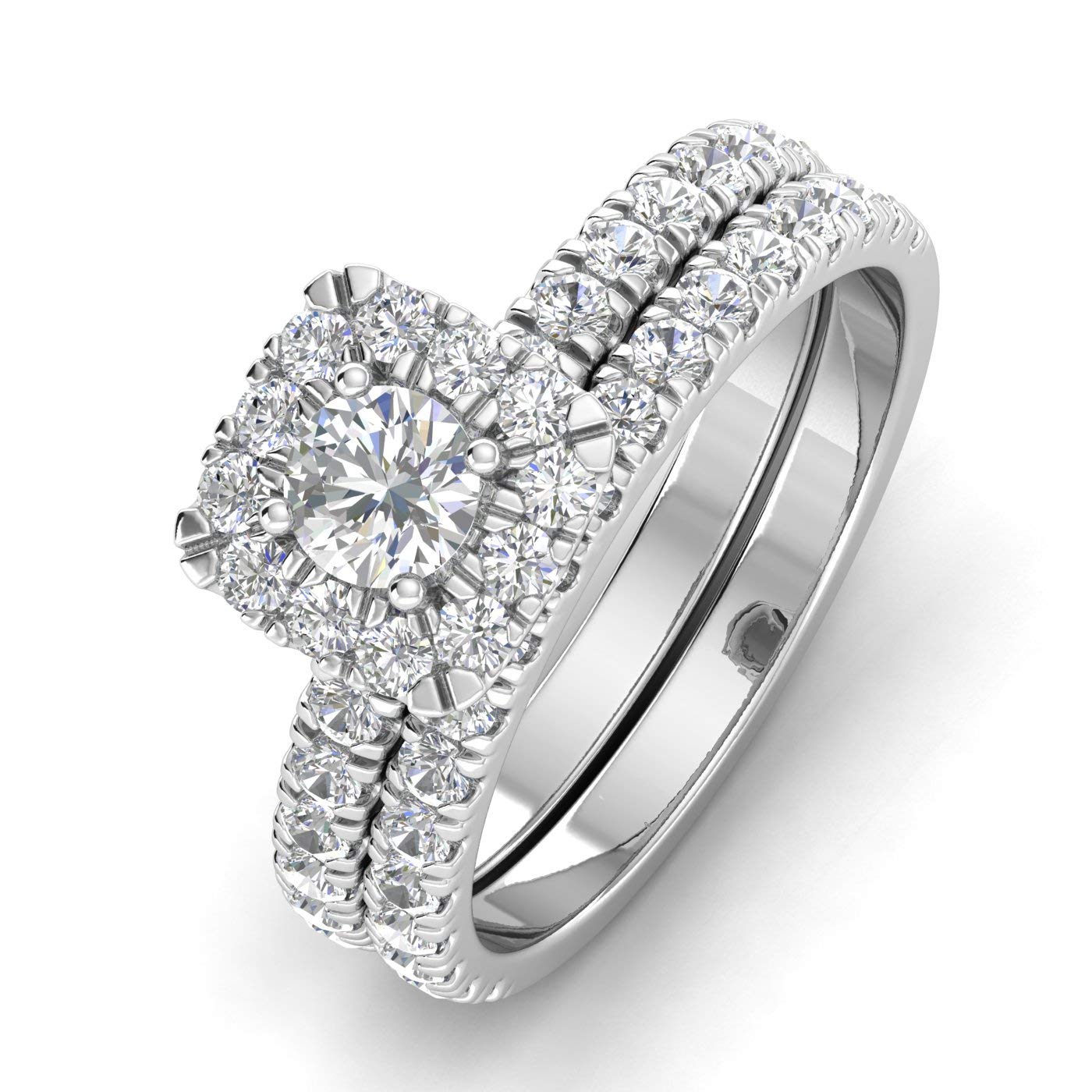 IGI Certified 1.50 Carat TW Diamond Halo Engagement Ring Bridal Sets For Women's in 10k White Gold (G-H, I2-I3)