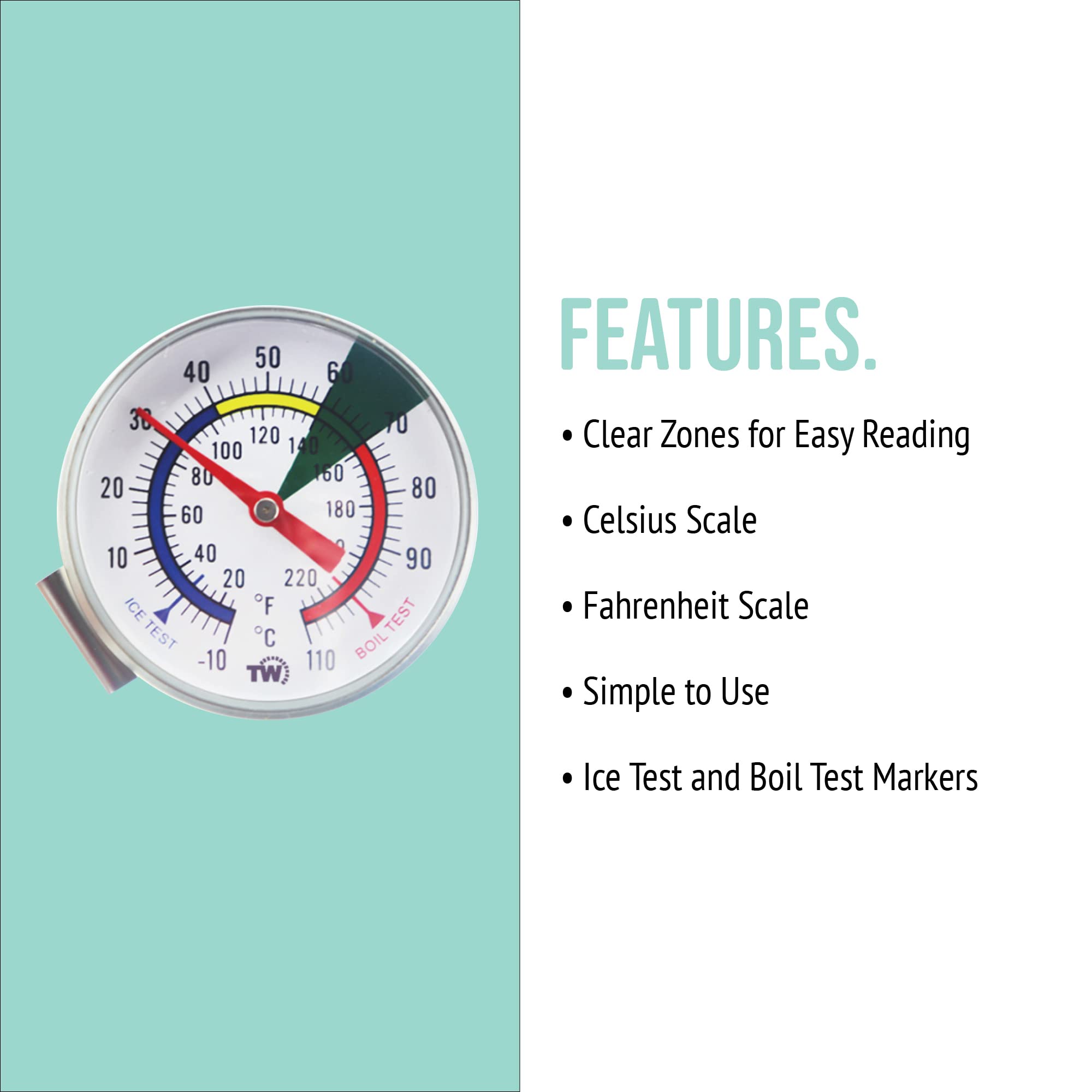 Milk Thermometer For Steaming Milk - Ideal Milk and Coffee Temperature Thermometer With 175 mm Stainless Steel Probe and Clip Barista Coffee Espresso