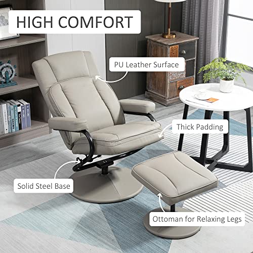 HOMCOM Swivel Recliner, Manual PU Leather Armchair with Ottoman Footrest for Living Room, Office, Bedroom, Grey