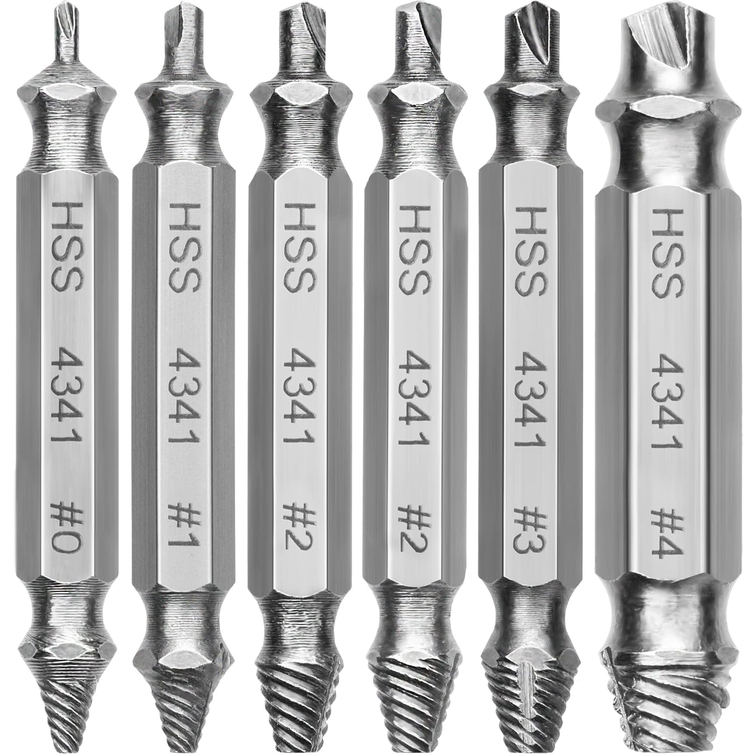 Mata1 Double-Sided Screw Extractor Set (6 pc, Stainless Steel), Stripped Screw Remover Drill Bits Kit w/Case