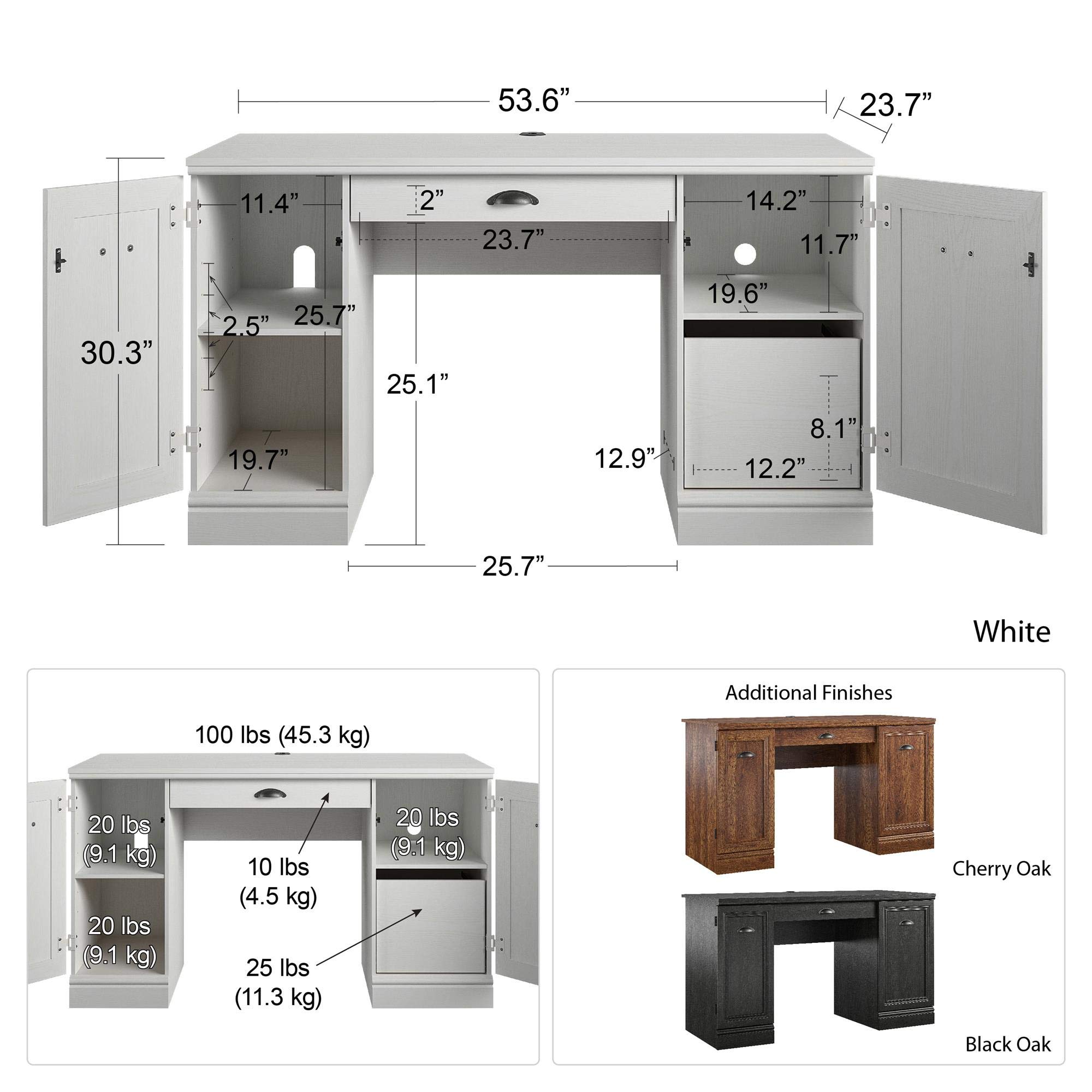 Home Office Desk White Workstation Furniture Cabinet Shelves Storage Organize Drawer Laptop Computer Table PC Study Writing Reading Double Pedestal Design