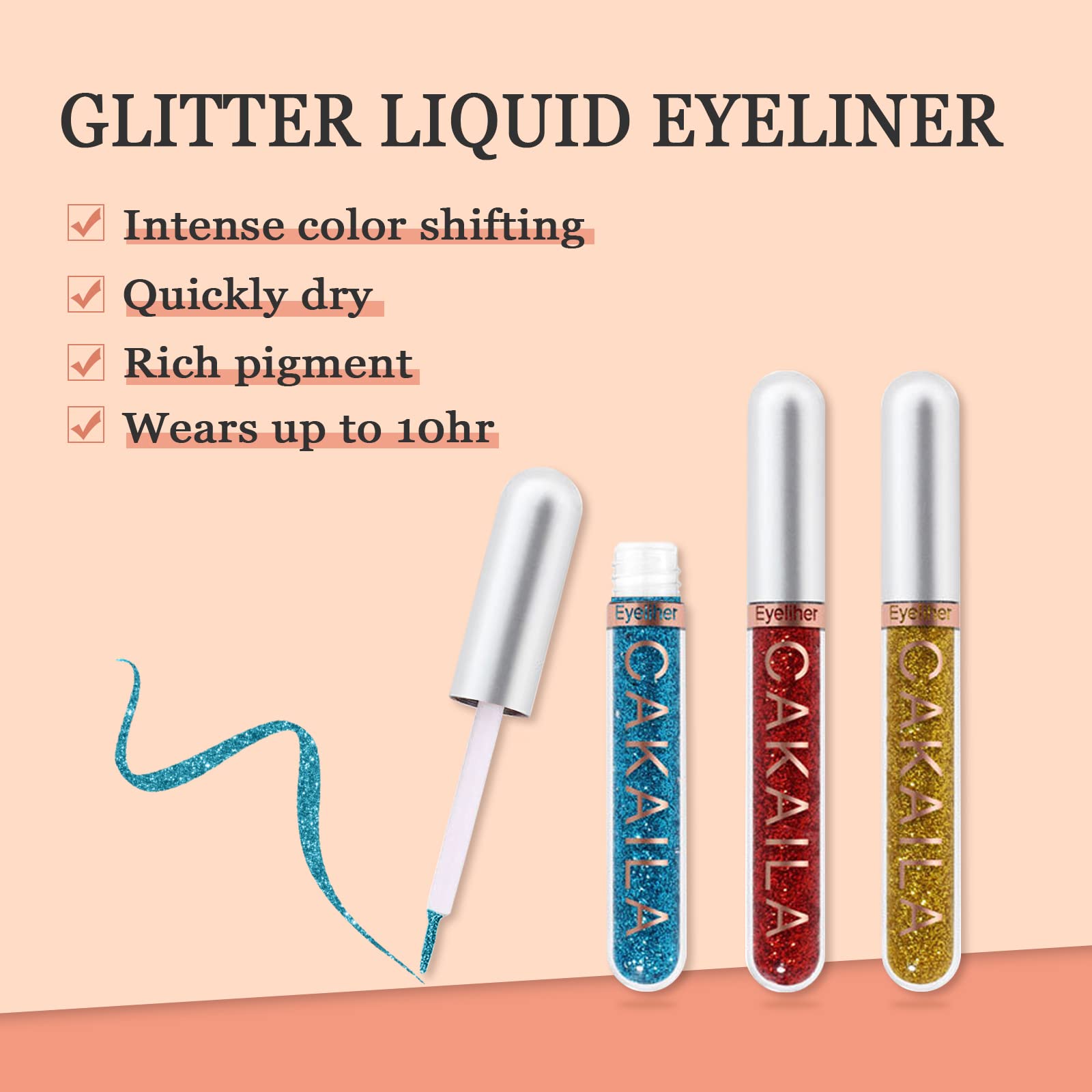 Rechoo 8 Colors Glitter Liquid Eye liner Set for Eye Makeup, Waterproof Superstay Long Lasting Shiny Eye Liners Pencil (8 Glitter Colors)