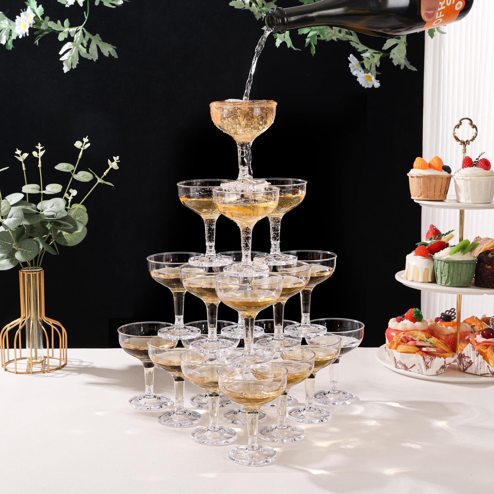 ZOMUIA 50 Pack Acrylic Champagne Coupe Glasses Plastic Champagne Tower for Party Wedding Martini Cocktail Glasses Reusable Champagne Cups for Wedding Birthday Party Anniversary, 5oz