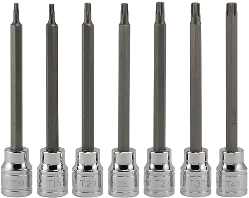 NEIKO 10080A 3/8β Drive Extra Long Torx Star Bit Socket Set | 7 Piece | T10 to T40 | 4-3/8β Length