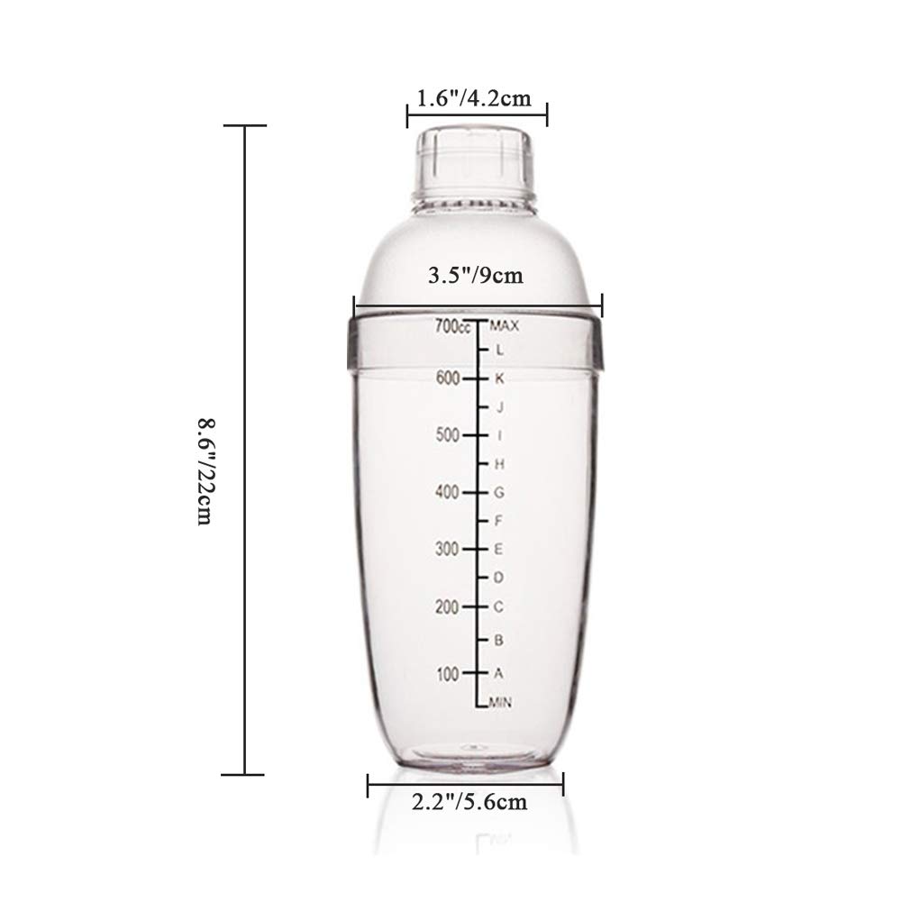 Plastic Shaker Cocktail 700cc / 24 oz Drink Mixer with Marks Clear Milk Tea Wine Shaker Bar Mixing Tool (24oz *1)
