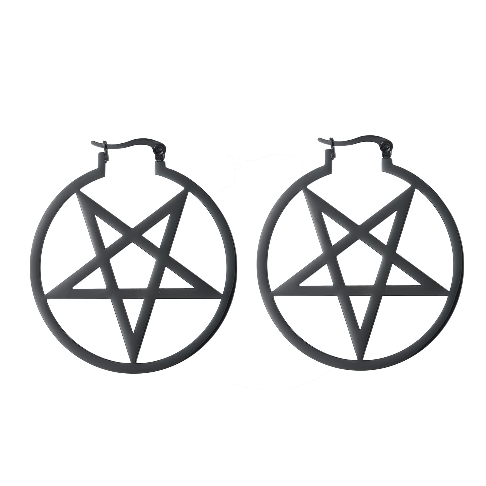LIKGREAT Large Pentagram Earrings for Women Pentacle Buckle Hoop Earrings Pagan Wiccan Earrings Halloween Party Jewelry (pentacle in circle, black)