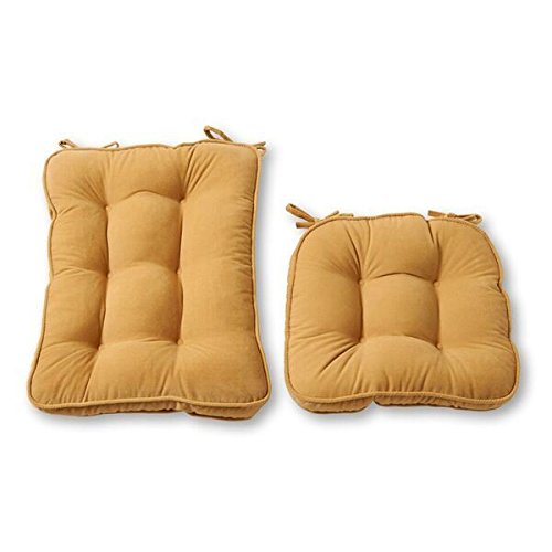 MISC 2pc Golden Cream Pad Rocker Chair Cushion Set Only for Rocking Chair Tufted Back Seat Cover Firm Plush Comfortable Thick Country Nursery Cozy, Microfiber