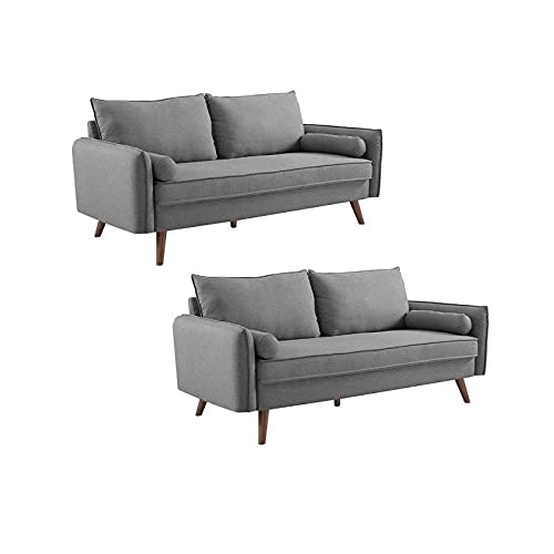 Home Square 2 Piece Contemporary Modern Polyester Fabric Sofa Set in Light Gray