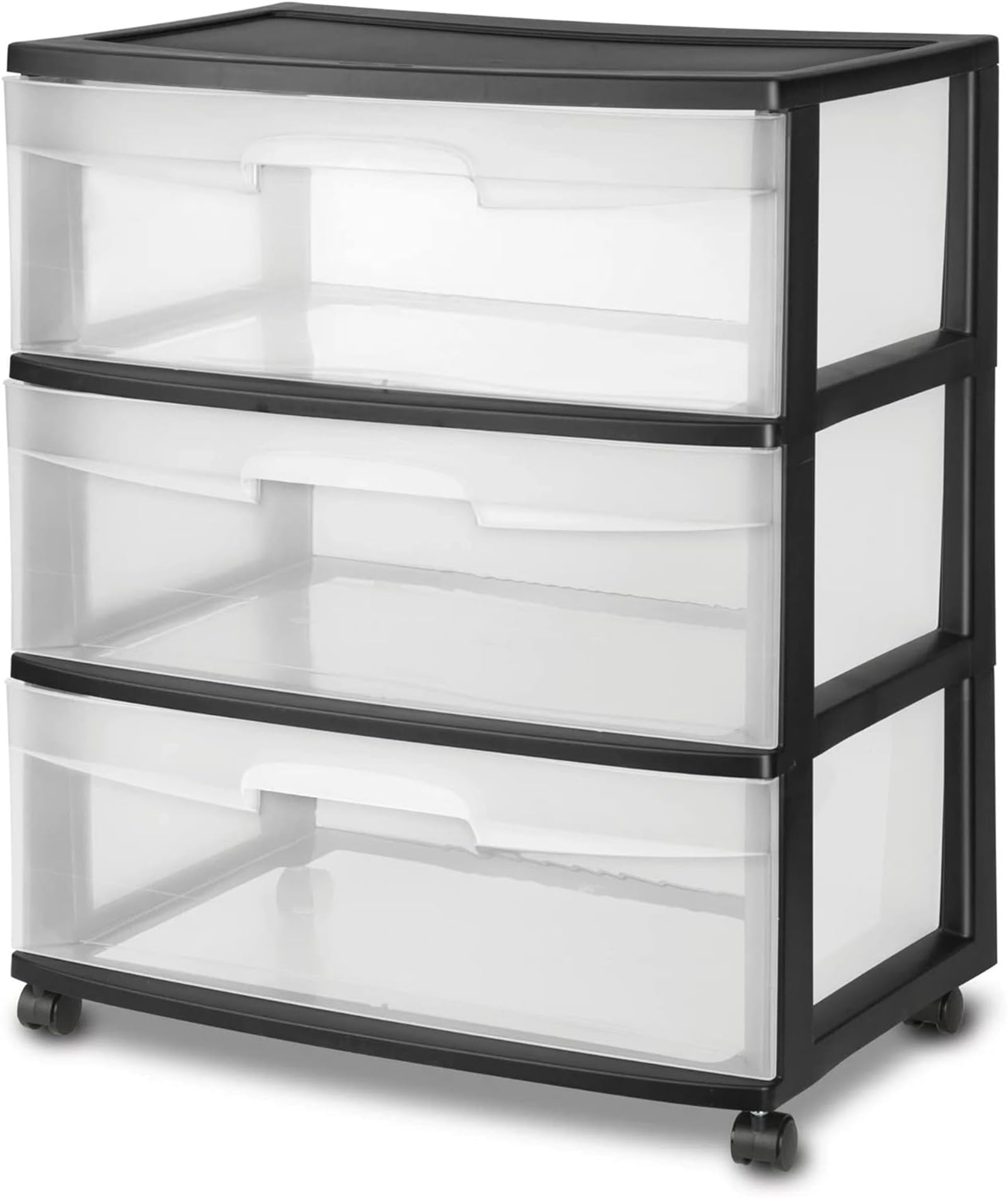Plastic Storage Drawer Cart, 3 Large Clear Drawers Medium Home Organization Storage Container With Wheels Medium Home Organization Storage Container with 3 Large Clear Drawers With Wheels (Black)