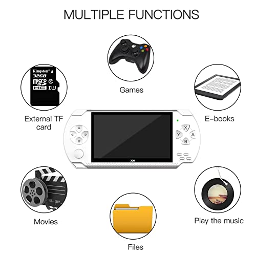 Retro Classic Video Game Console Portable Mini Handheld 128Bit 8GB 4.3 Inch LCD Kids Game Player Built-in 10000 Games Consola(White), US Ship