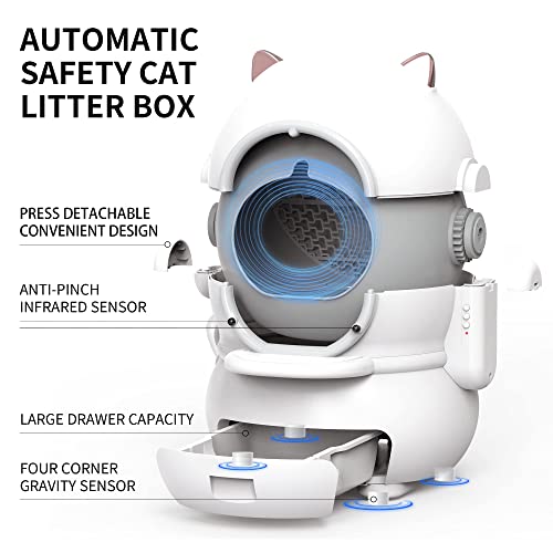 Self Cleaning Cat Litter Box, Automatic Cat Litter Box, Infrared Sensor Cat Litter Box, Safety Protection, Odor Removal with Mat for Multiple Cats