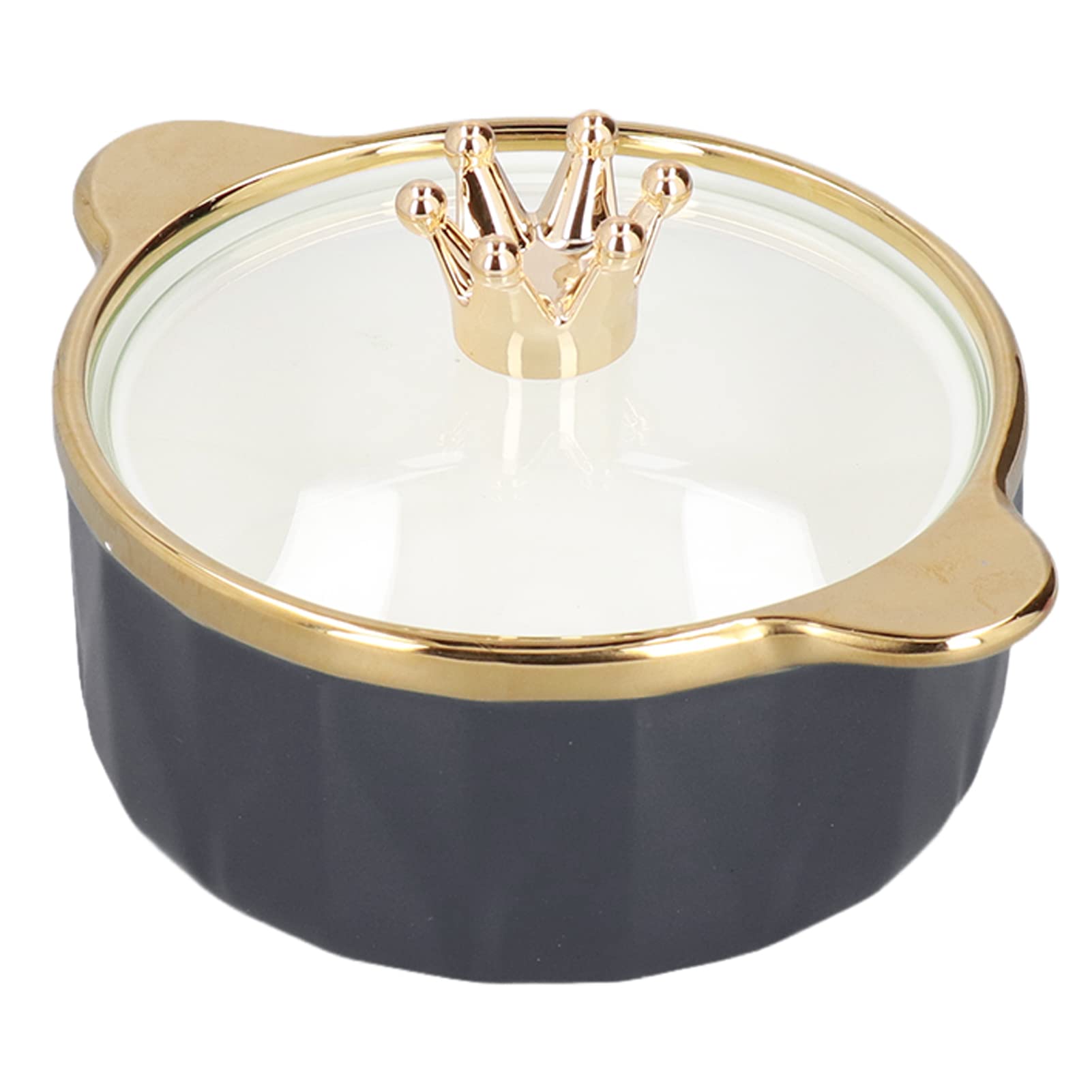 Milltrip Ceramic Bowl, Binaural Bowls Large Capacity Crown Ceramic Bowl with Lid and Phnom Penh Handle for Soup Rice Salad Instant Noodle(Dark Blue)