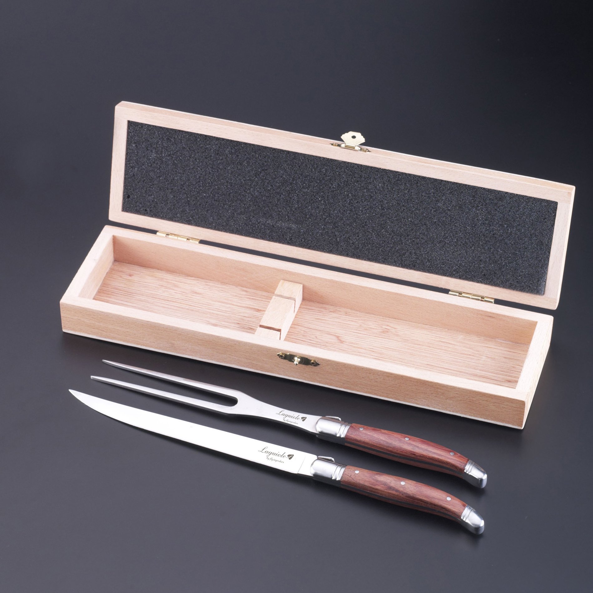 LAGUIOLE BY FLYINGCOLORS Steak Knife & Fork Set. Stainless Steel Carving Knife Set, Wooden Gift Box, 2 Pieces