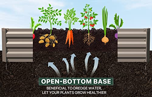SONFILY Raised Garden Bed Metal Raised Garden Bed Outdoor Kit Garden Boxes Raised Galvanized Planter Raised Beds for Gardening Vegetables Fruit with 2pcs Tomato Cages,8x4x1ft,Brown