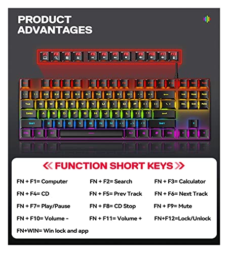 SELKUR Keyboards Mechanical Keyboard 87 Keys RGBusb Wired Gaming Keyboard Video Games