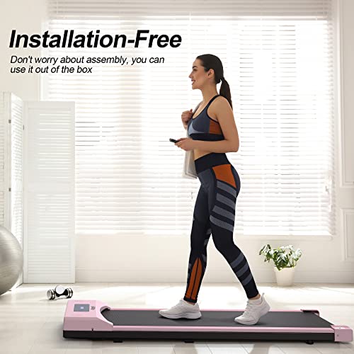Walking Pad Treadmill, 2.5HP Under Desk Treadmill Portable, Desk Treadmill for Office Under Desk, Walking Treadmill Electric Quiet for Home/Apartment/Flat with Remote Control and LED Dispaly Pink