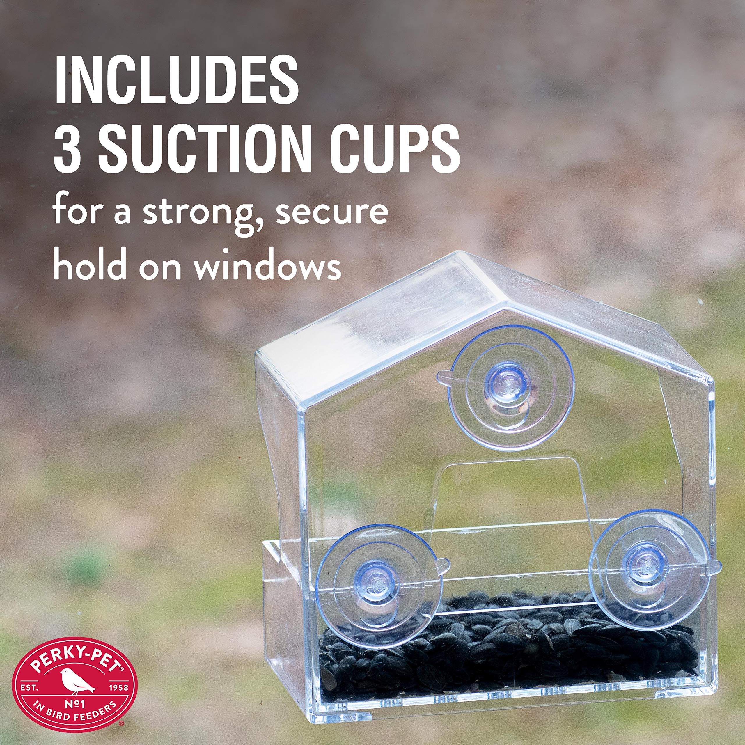 Perky-Pet 345 Clear Outdoor Window Bird Feeder with Strong Suction Cups β 1/2 Lb Seed Capacity