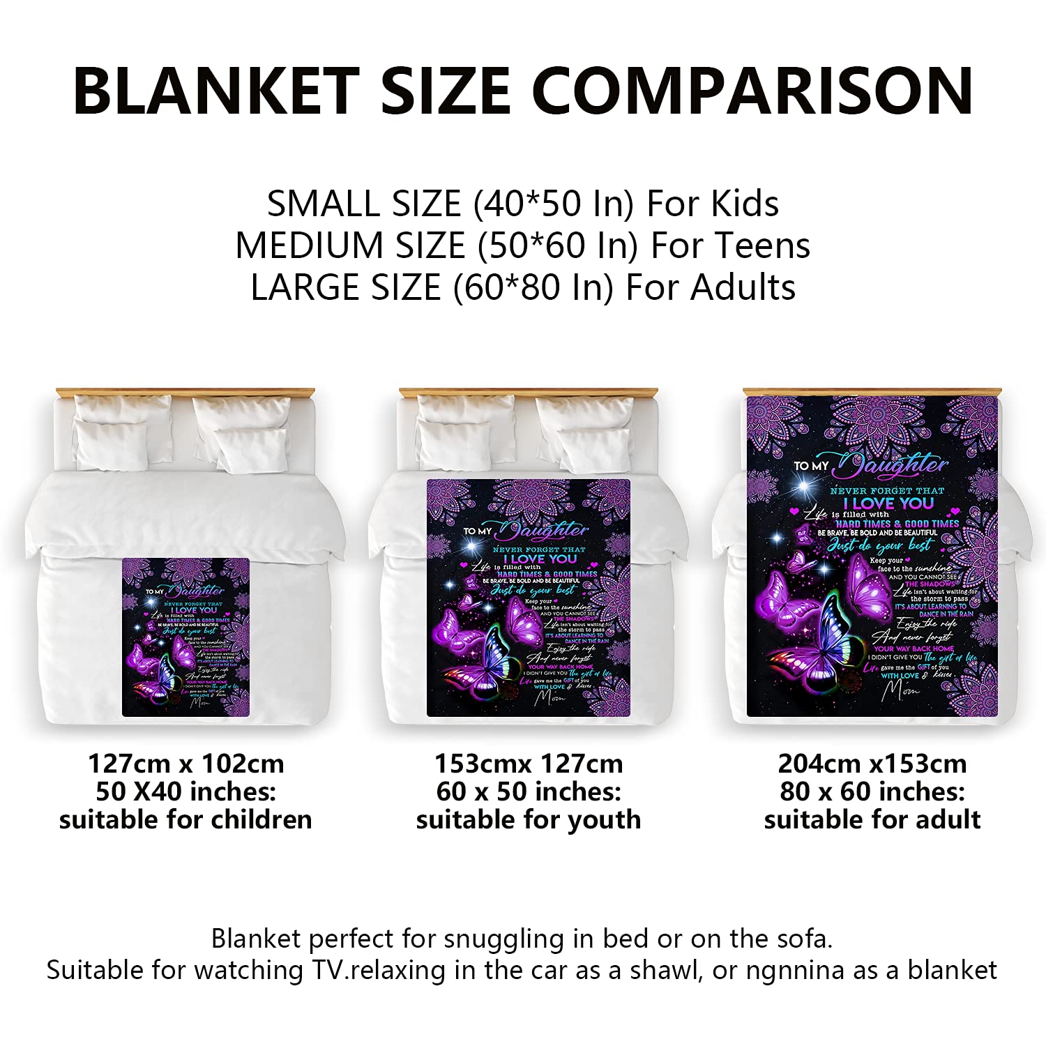 yuboo Daughter Blanket, Daughter Birthday Gifts from Mom - Extra Large Soft Throw Blanket 60x80 Inches Sublimation Butterflies Fleece Blanket for Couch and Sofa Bed