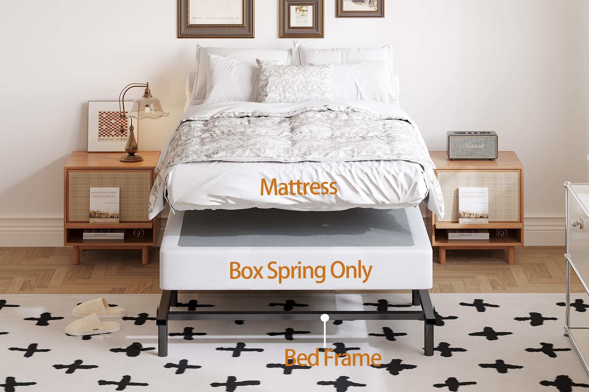 POOUPHV Twin Box Spring 5 INCH High Profile Metal Heavy Duty Easy Assembly Sturdy Box Springs Mattress Foundation Extra-Strong Support No Noise Easy to Clean