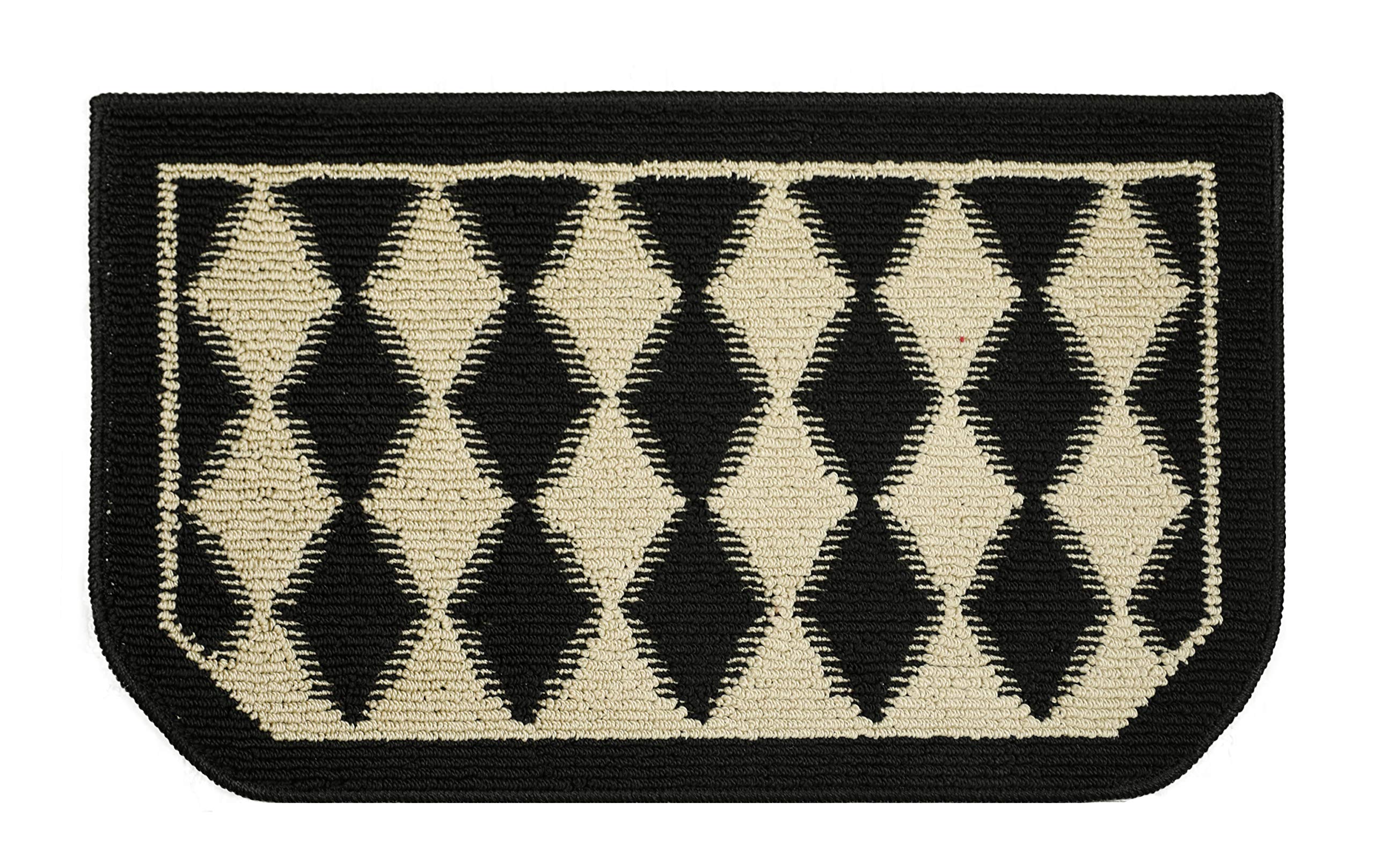 Marina Decoration Decor Luxury Non-Slip Rubber Backing Safety Ultra Water Absorbent Soft Woven Fluffy Runner Area Carpet Floor Mat Indoor Kitchen Rug, Black Pumice Geometric Design 2 Pieces Set