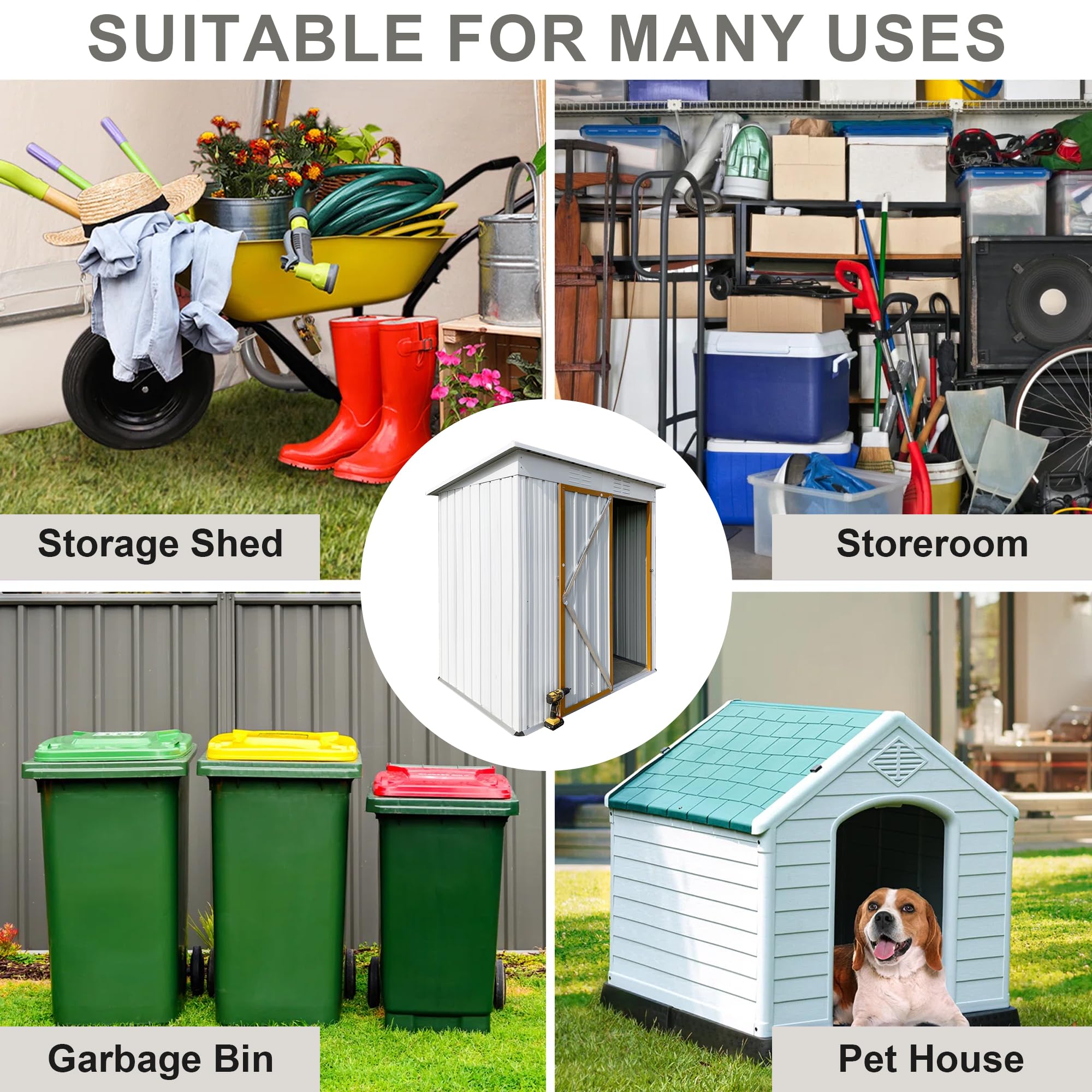 SumKea 5 x 3 Ft Outdoor Storage Shed, Lockable Metal Tool Shed,with Anti-Collision Corner Small Shed, for Garden, Backyard, Swimming Pool Outdoor Storage Shed, Brown