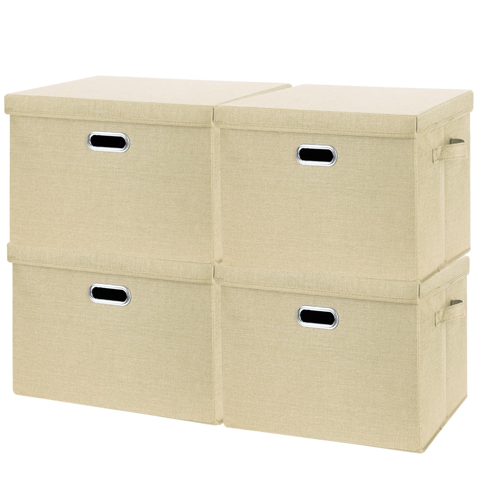SNWDN 2 Pack Large collapsible Fabric Storage Bins with Lids Fabric storage bins with Lids for Household and office use (Beige 17.3x11.4x11.8 inches)