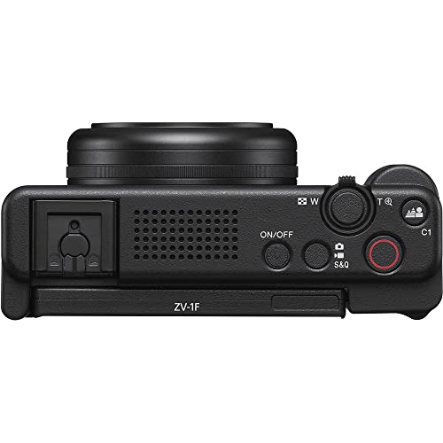 Sony ZV-1F Vlogging Camera (Black) (ZV1F/B) + Case + 64GB Card + Card Reader + Flex Tripod + Memory Wallet + Cap Keeper + Cleaning Kit (Renewed)