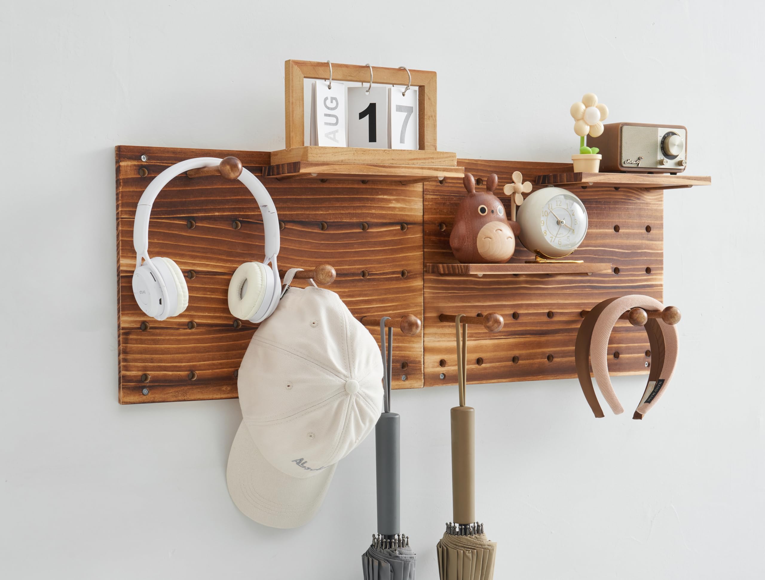 socalsunny Wood Pegboard Combination Wall Organizer Kit, Wooden Display Pegboard Panel Kits for Bedroom, Study, Office, Bathroom, 2 Pieces Pegboards and 15 Accessories