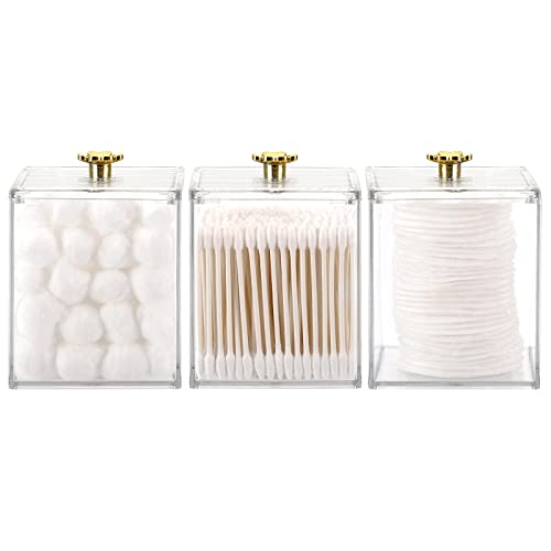 Tecbeauty 3PCS Qtip Holder Bathroom Organizer and Storage Containers Plastic Apothecary Jars Dispenser with Lids for Cotton Ball, Cotton Swab, Cotton Round Pads, Floss