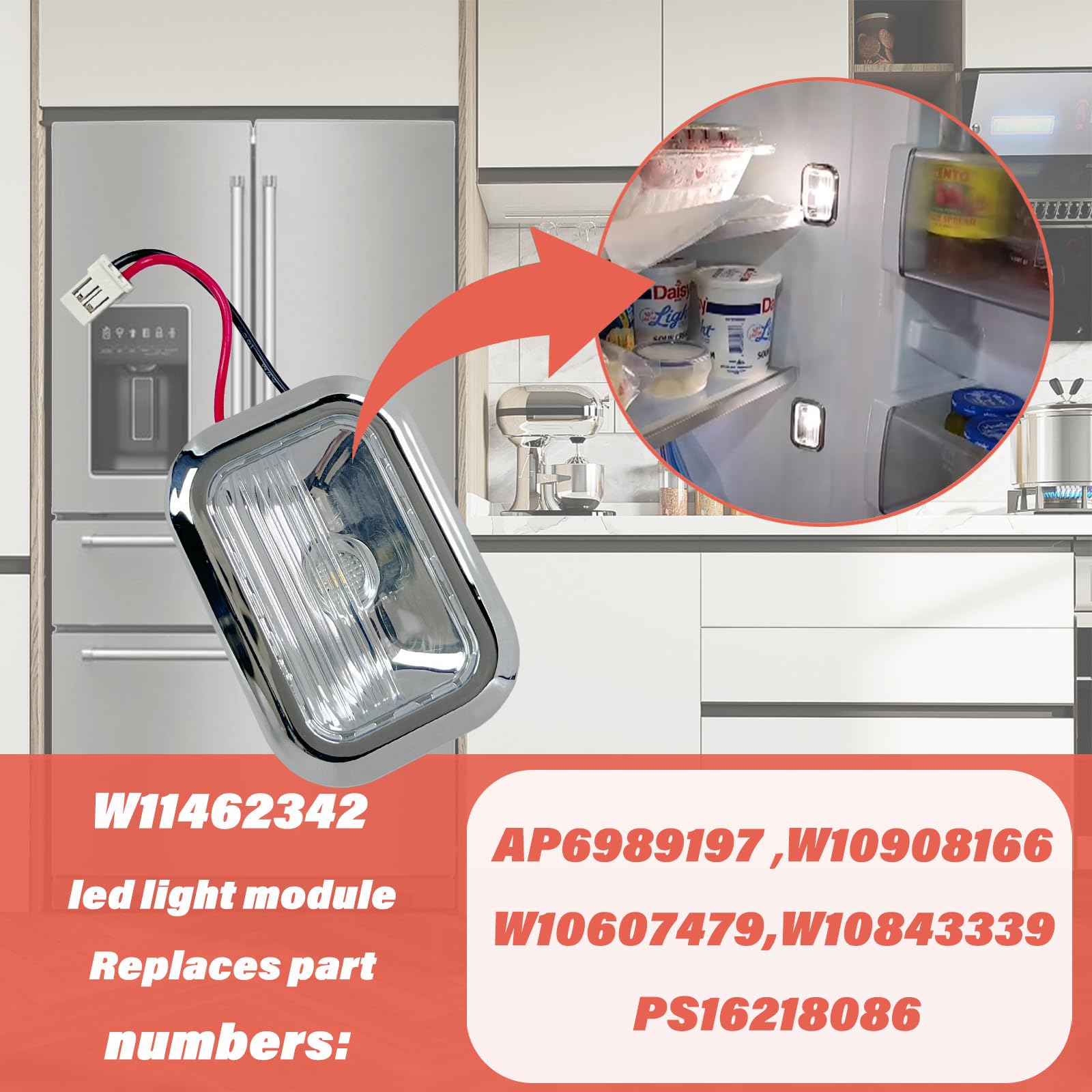 W11462342 for Whirlpool Kitchenaid Kenmore Refrigerator LED Module Assembly Replacement W10843339 W10908166 W10607479 AP6989197 PS16218086 (3)